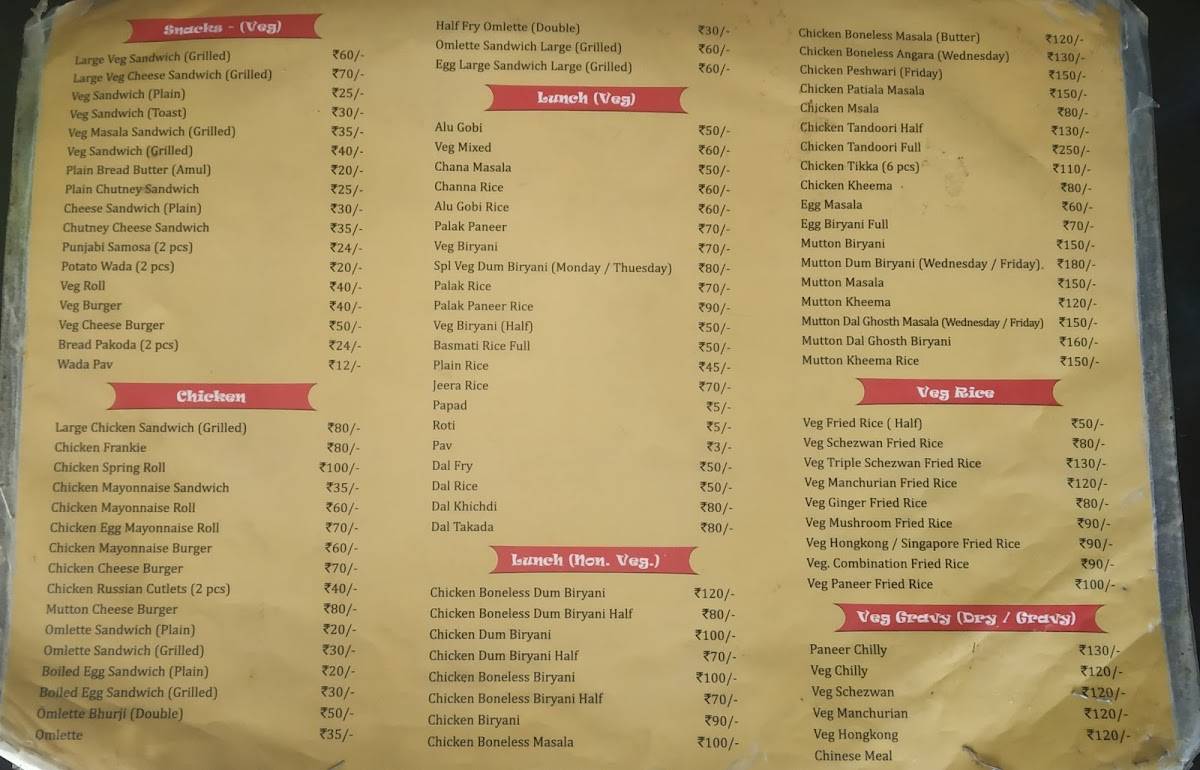 Menu at Back bay Parlour, Mumbai