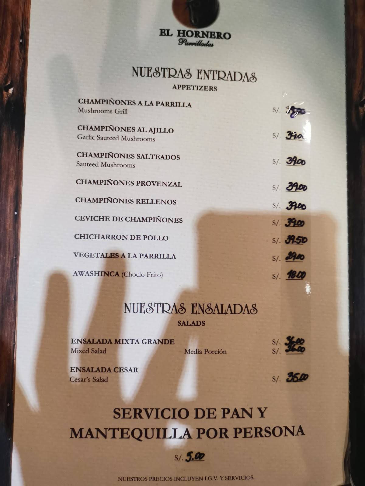 Carta del restaurante Baco y Vaca | San Isidro, Lima