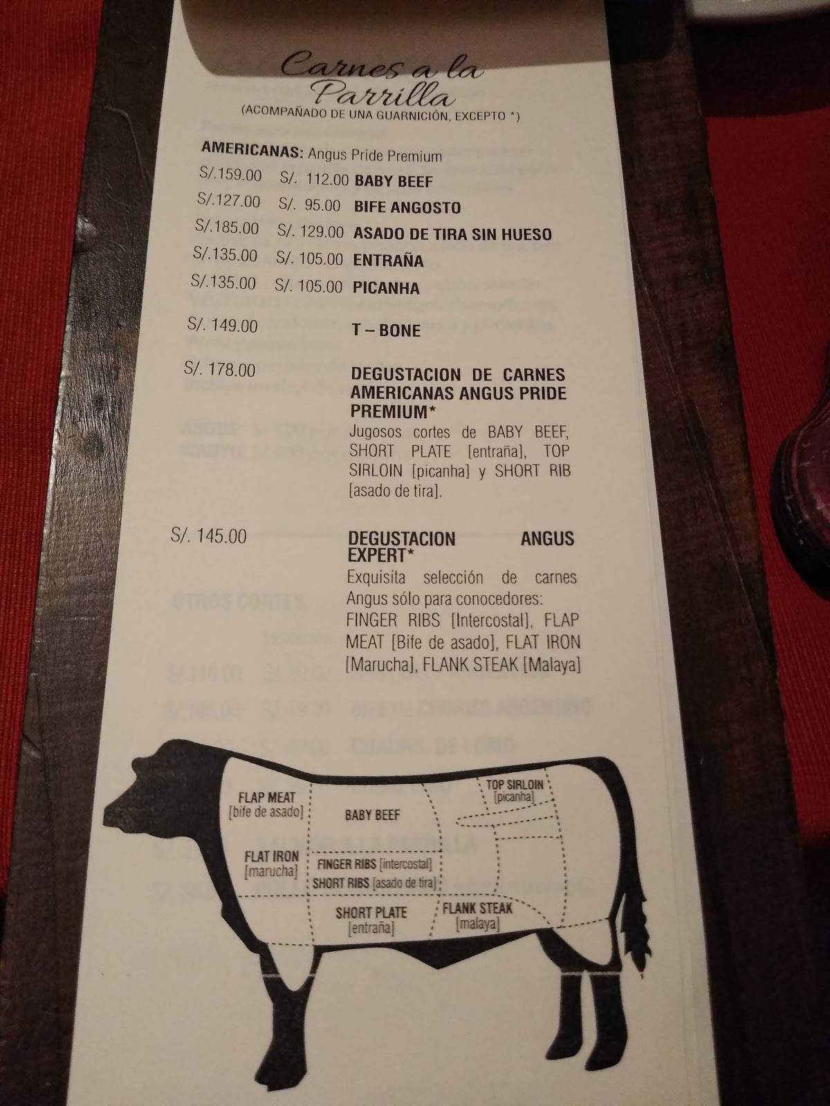 Carta del restaurante Baco y Vaca | San Isidro, Lima