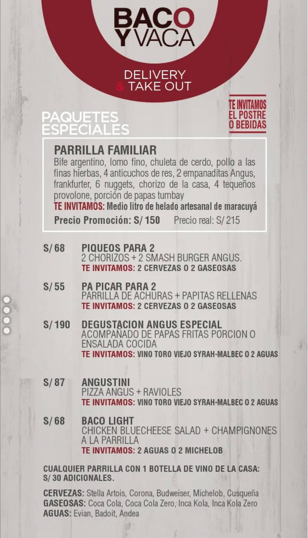 Carta del restaurante Baco y Vaca | San Isidro, San Isidro