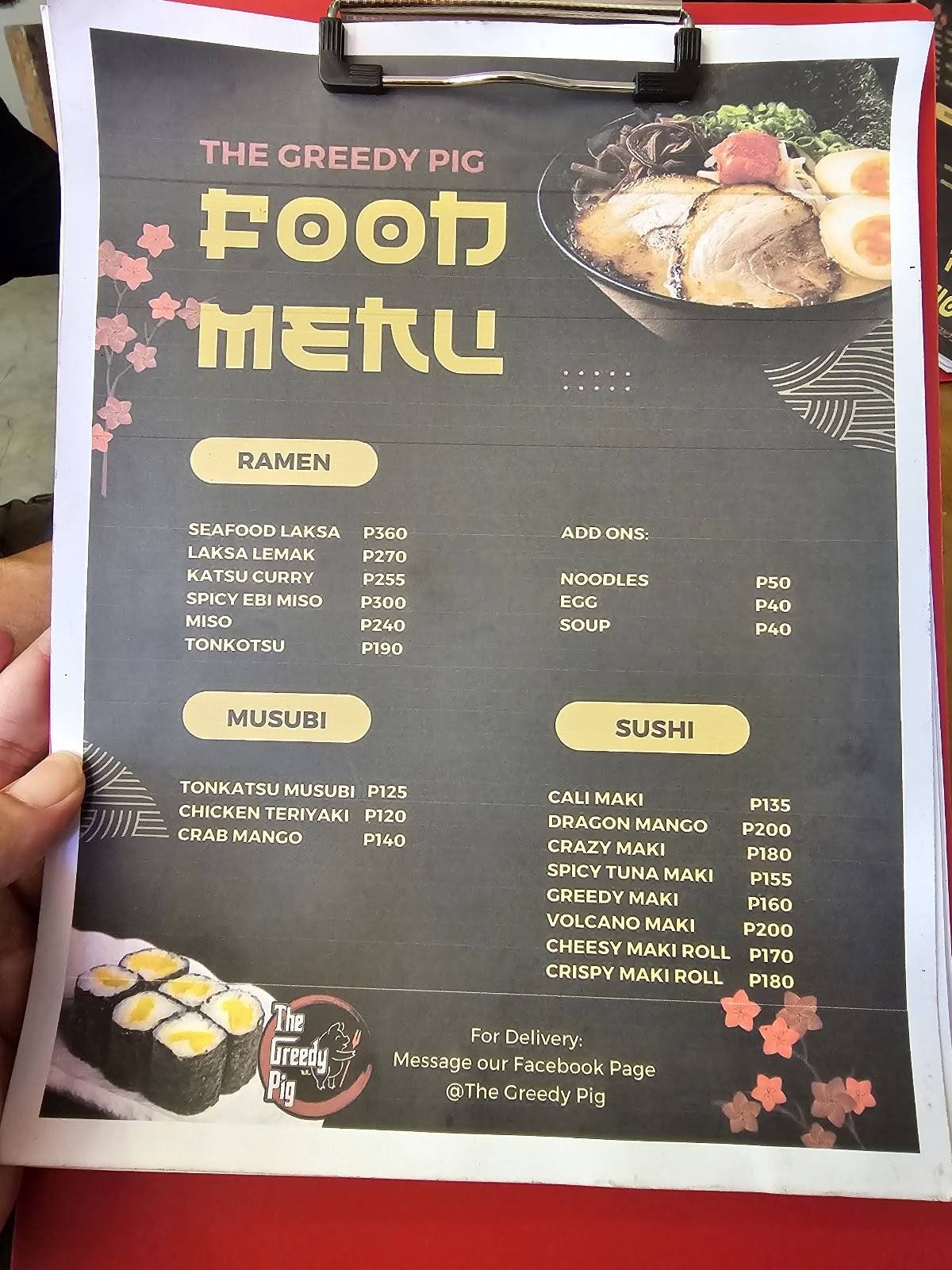 Menu at The Greedy Pig Bacolod restaurant, Bacolod
