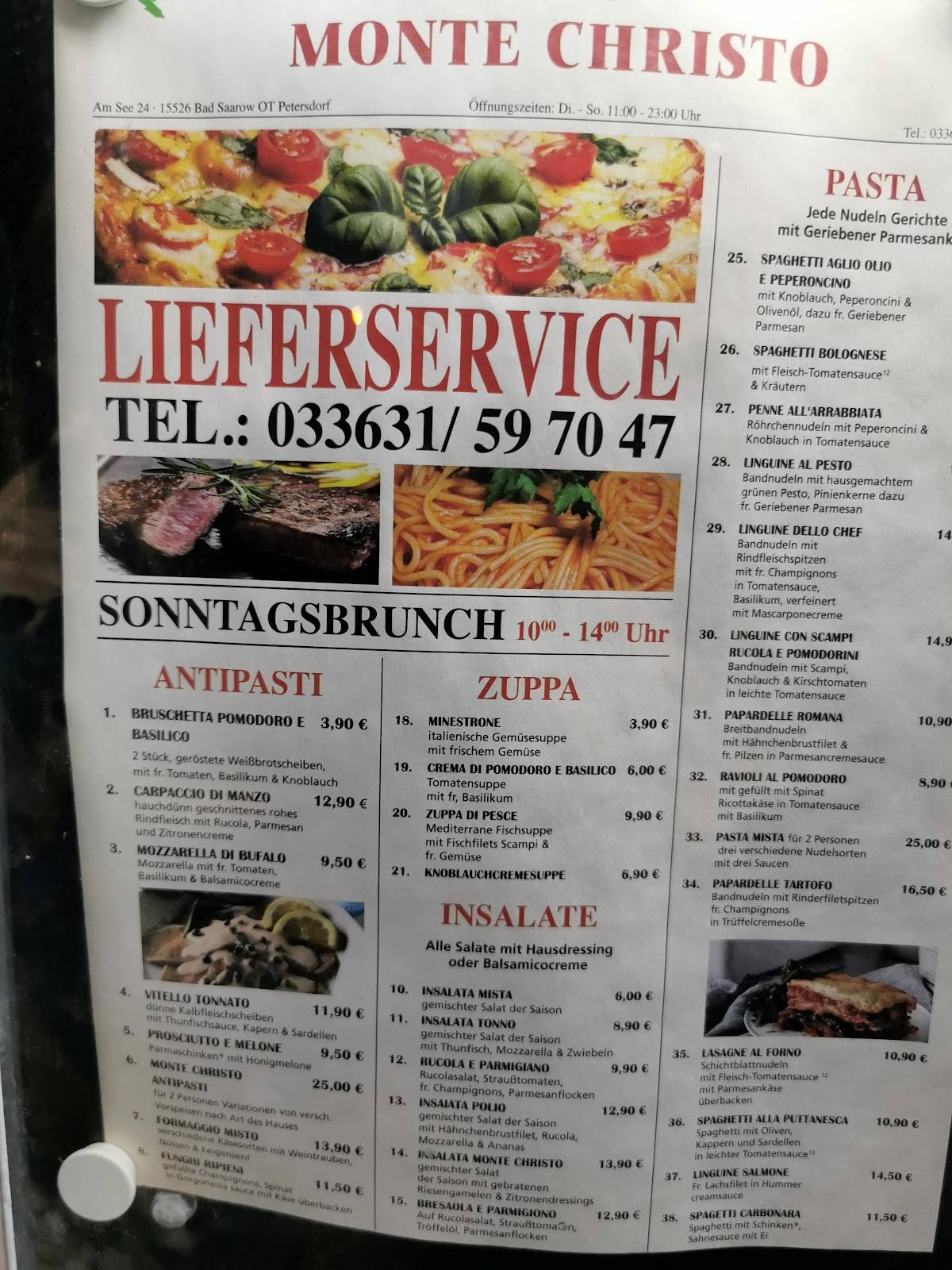 Villa monte menu store