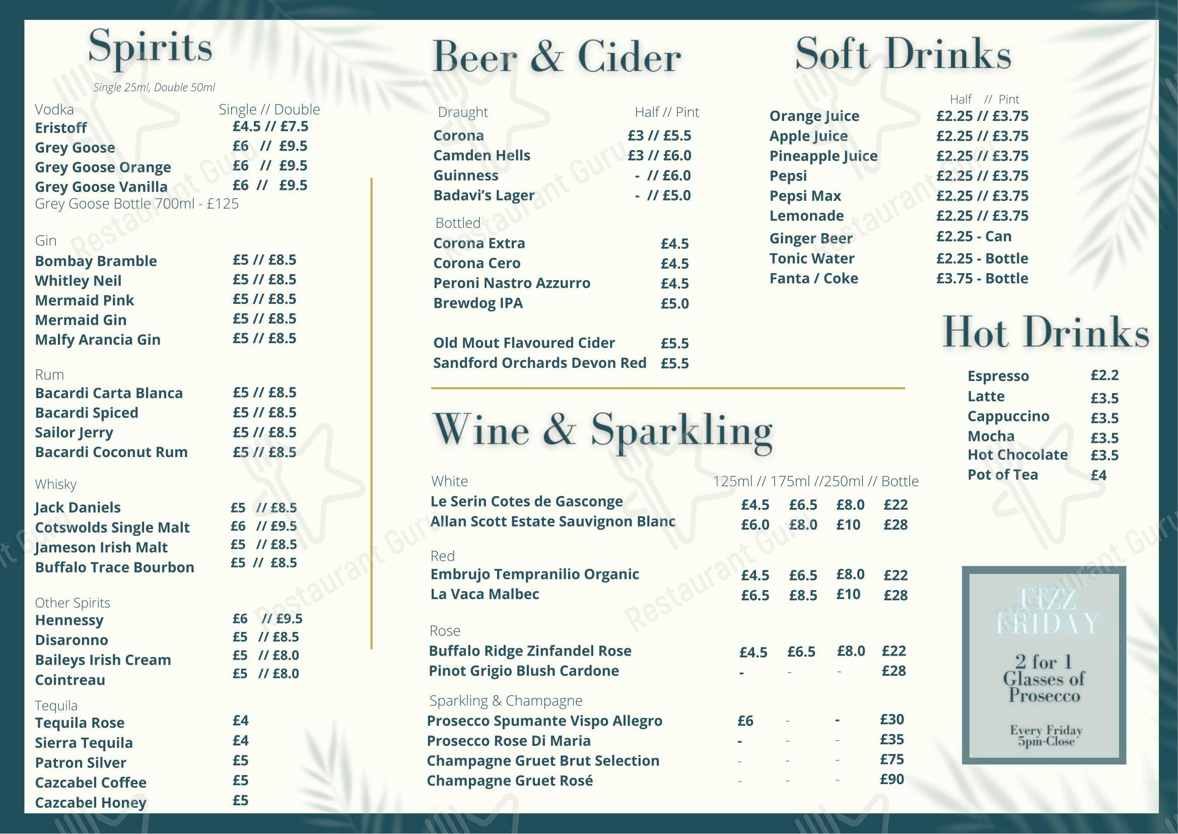 Menu at Badavis Lounge pub & bar, Exeter