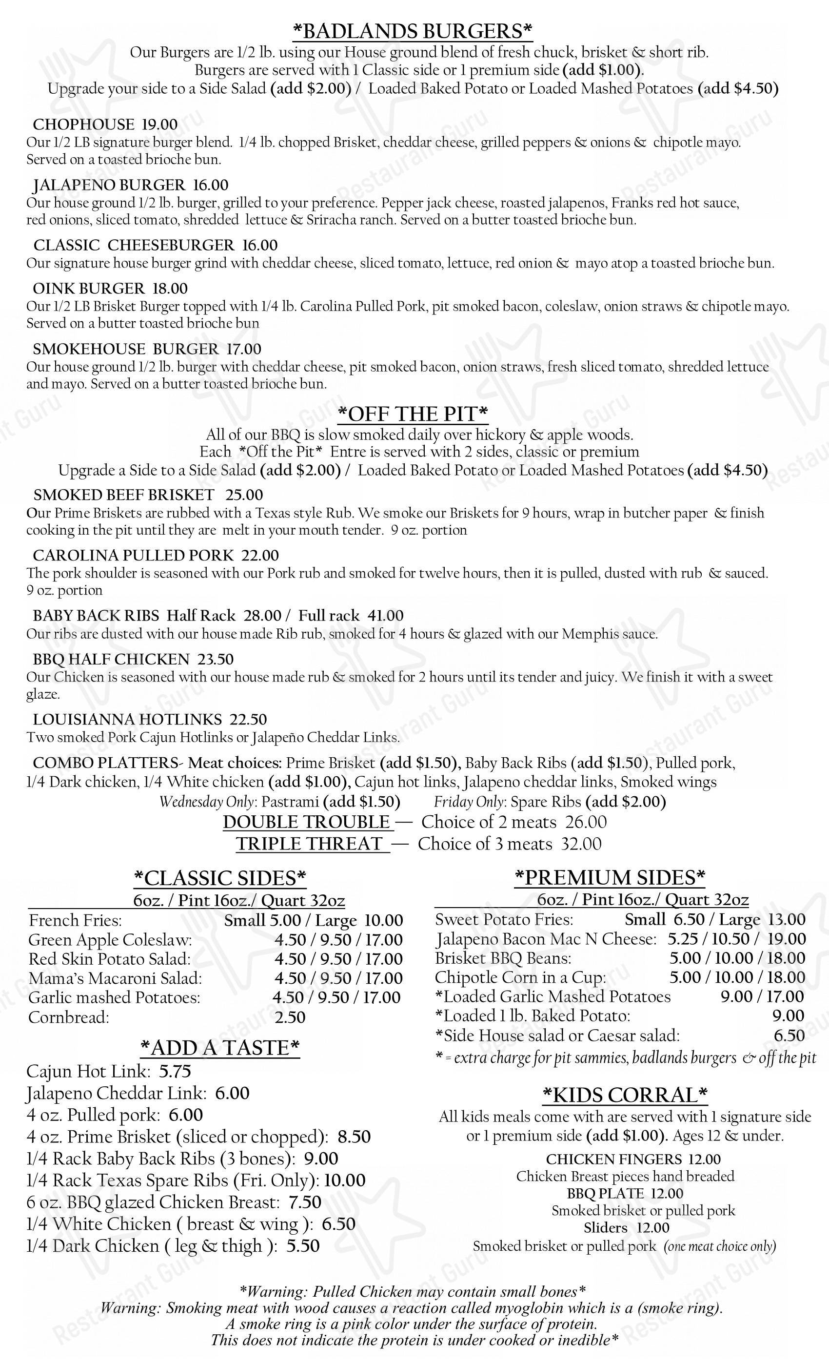 Menu at Badlands BBQ, Norco