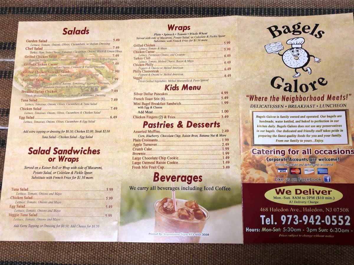 Carta del café Bagels Galore, Haledon