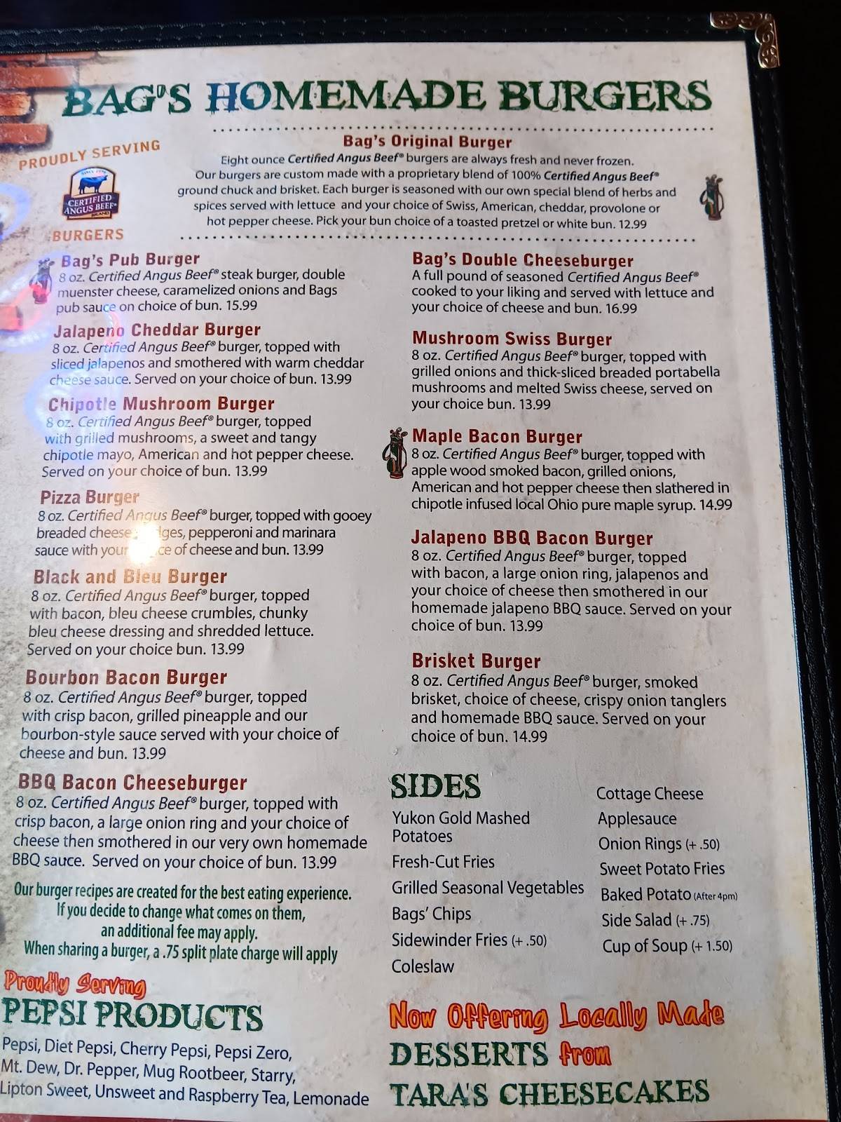 Menu at Bags Sports Pub Sugarcreek, Sugarcreek