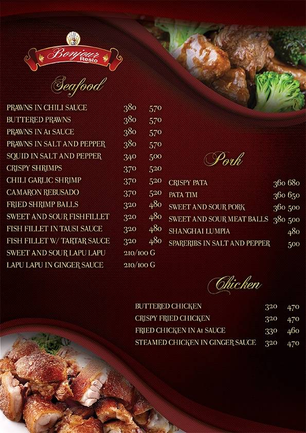 Menu at Bonjour Resto restaurant, Baguio