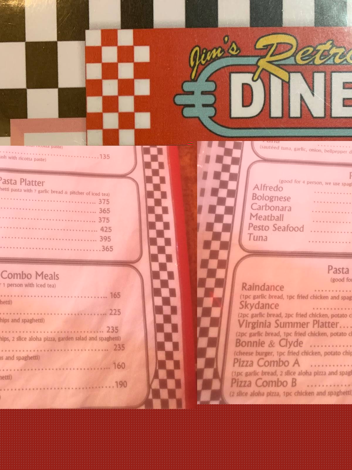 Menu at Jim's Retro Diner restaurant, Baguio