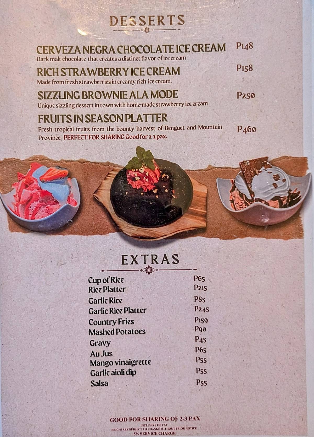 Menu at Valencia's Restaurant, Baguio, 30 Outlook Dr S