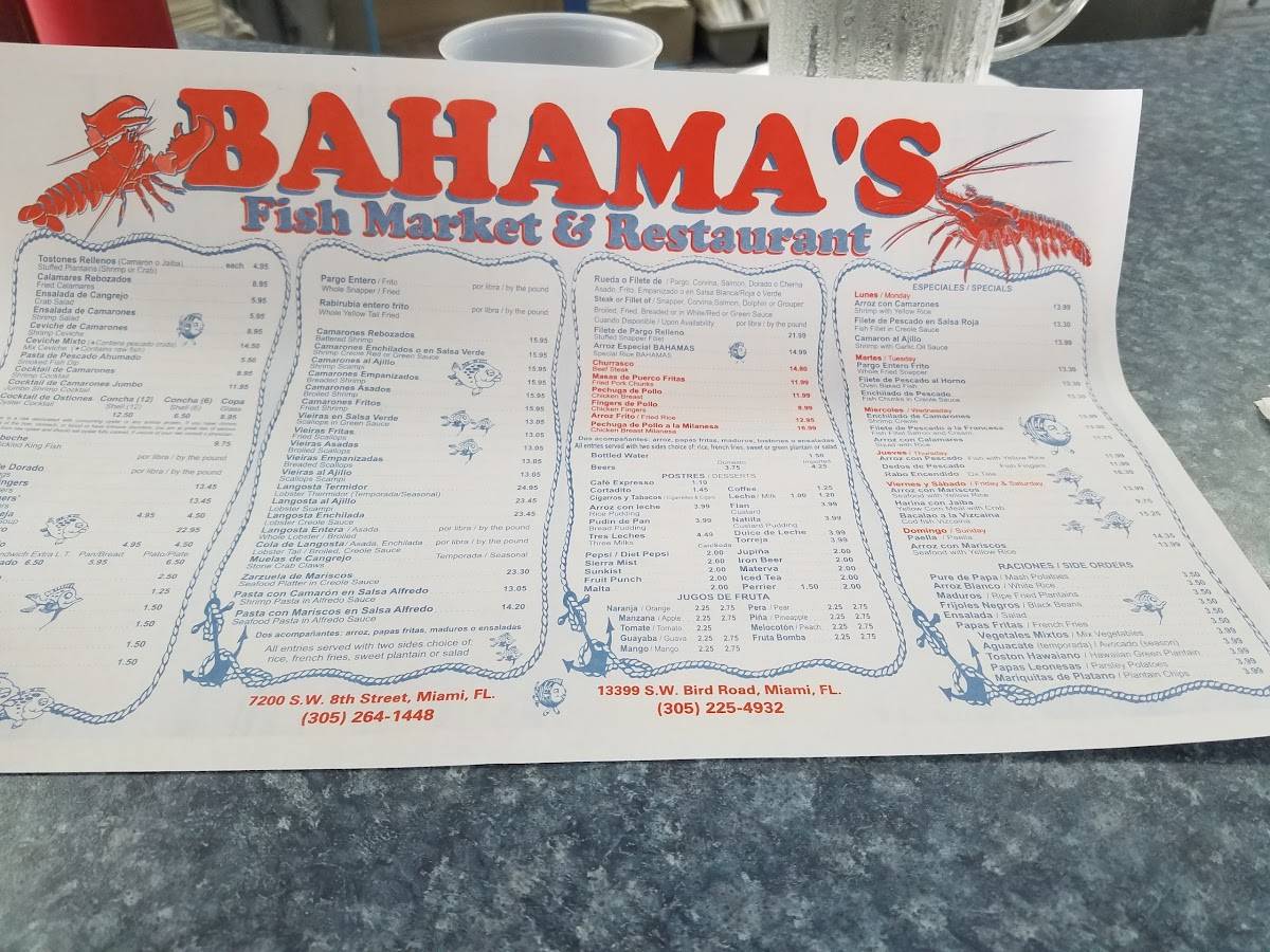 Menu at Bahamas Fish Market & Restaurant, Miami