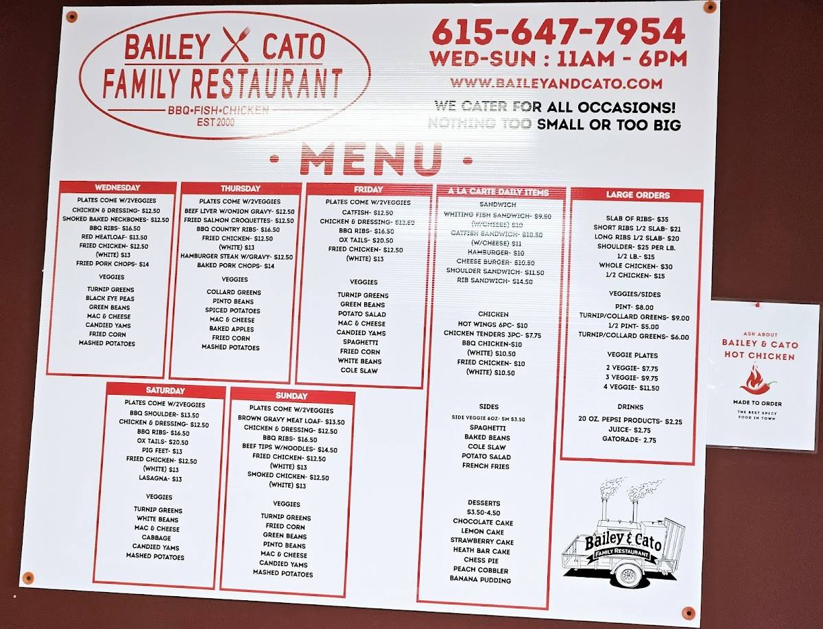Menu at Bailey & Cato restaurant, Nashville, Gallatin Pike S