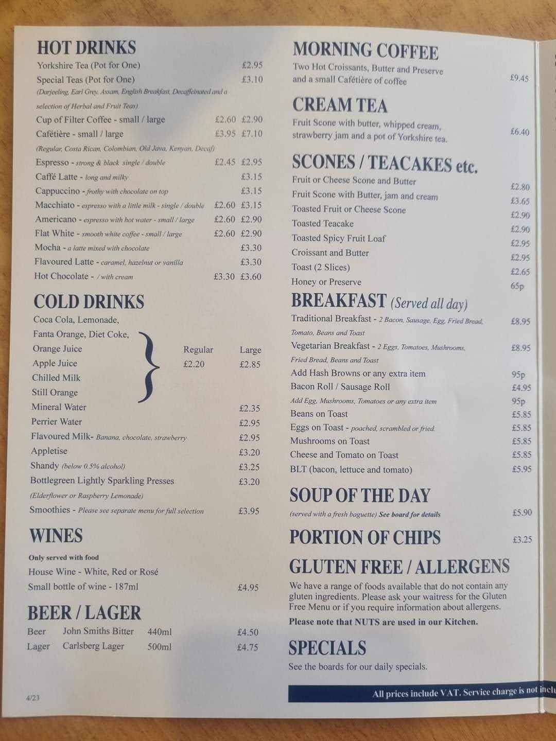 Menu at Bailey's Cafe and Tearooms, York
