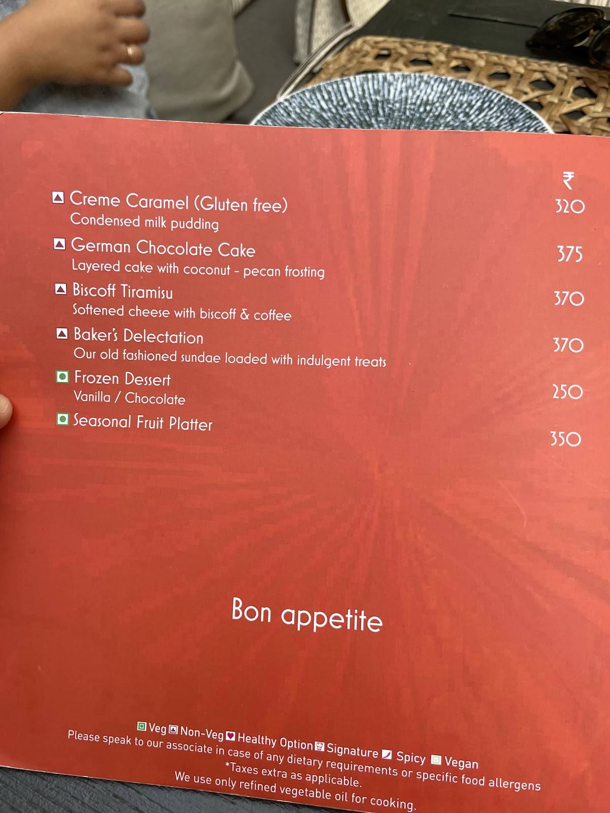 Menu at Baker's Arch Garden Cafe, Thiruvananthapuram