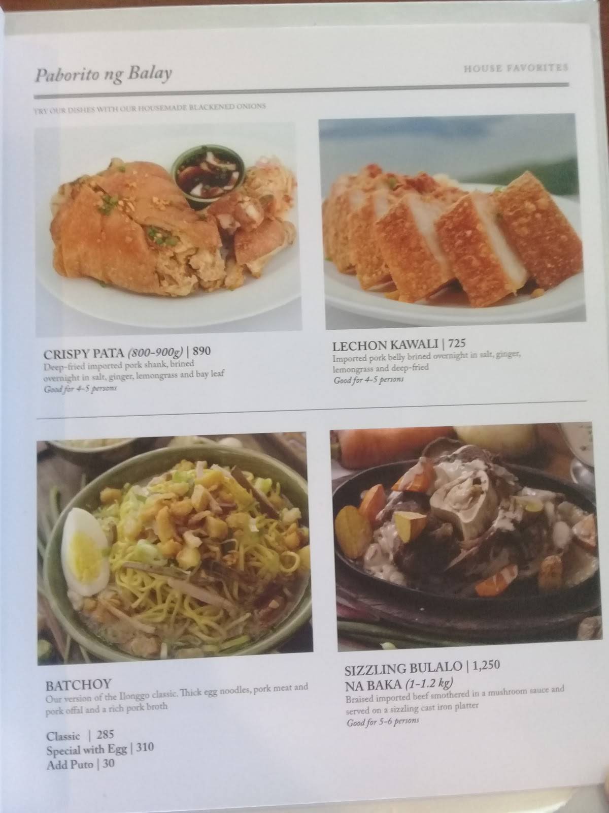 Menu at Balay Dako restaurant, Tagaytay, Tagaytay - Nasugbu Hwy