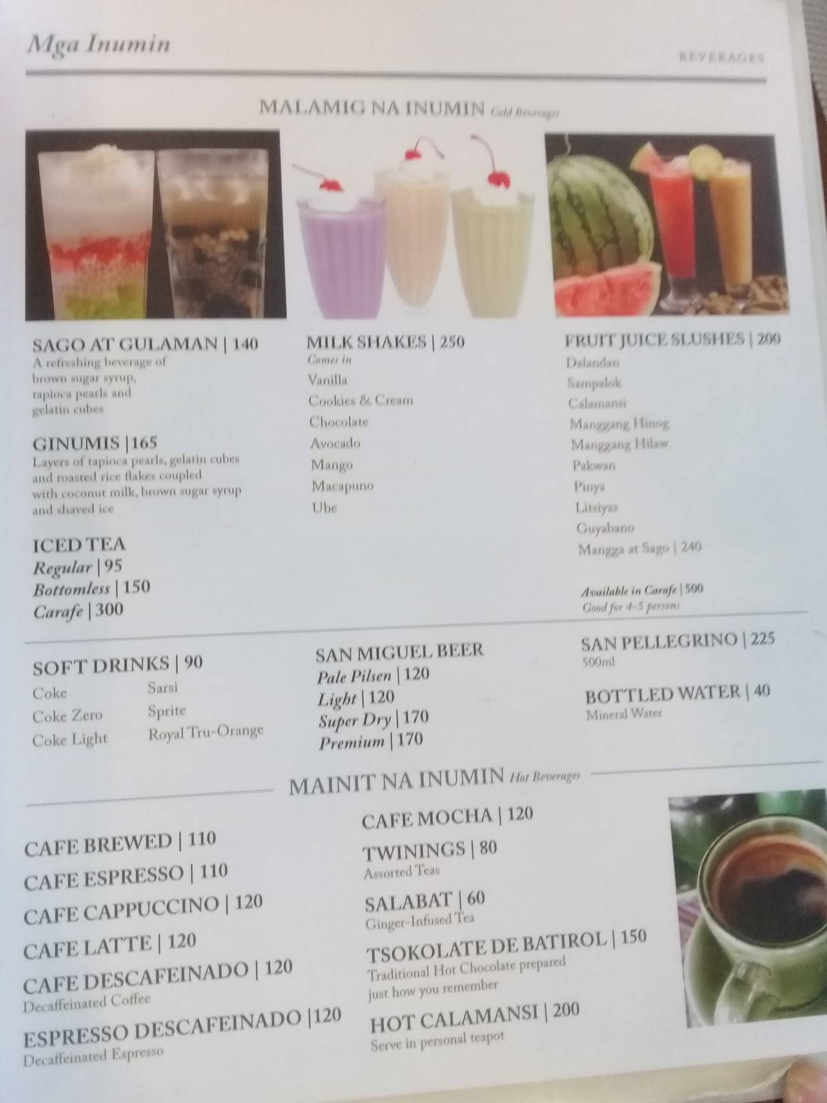 Menu at Balay Dako restaurant, Tagaytay, Tagaytay - Nasugbu Hwy