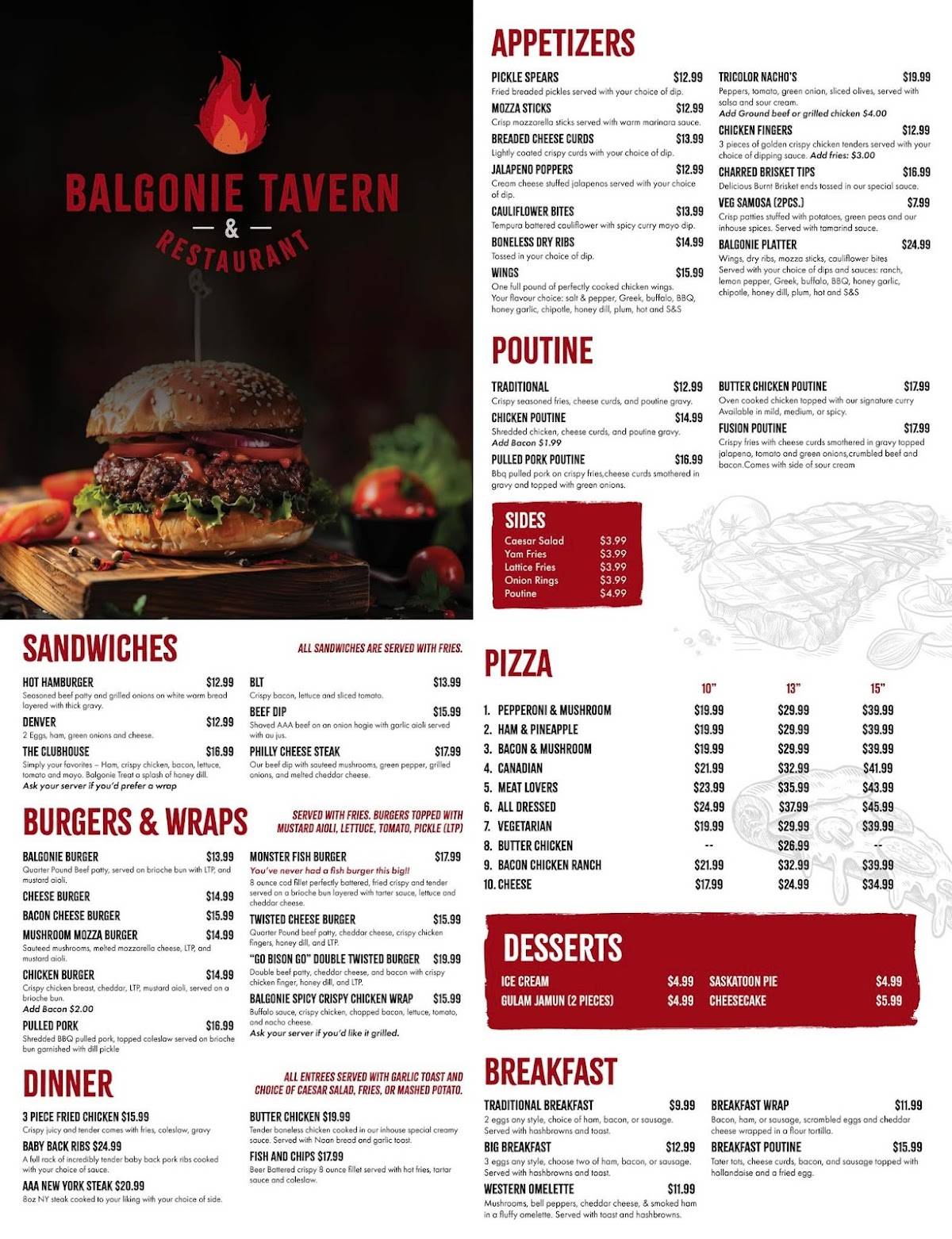 Menu at Balgonie Tavern and Restaurant, Balgonie