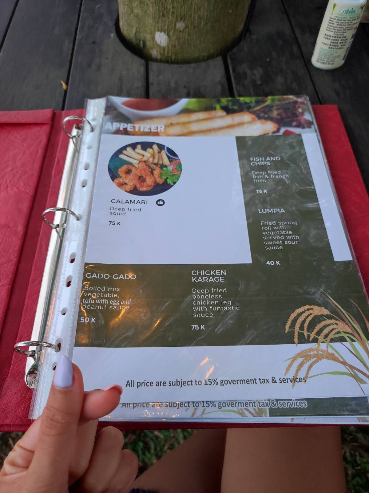 Menu at Bali Funtastic restaurant, Indonesia