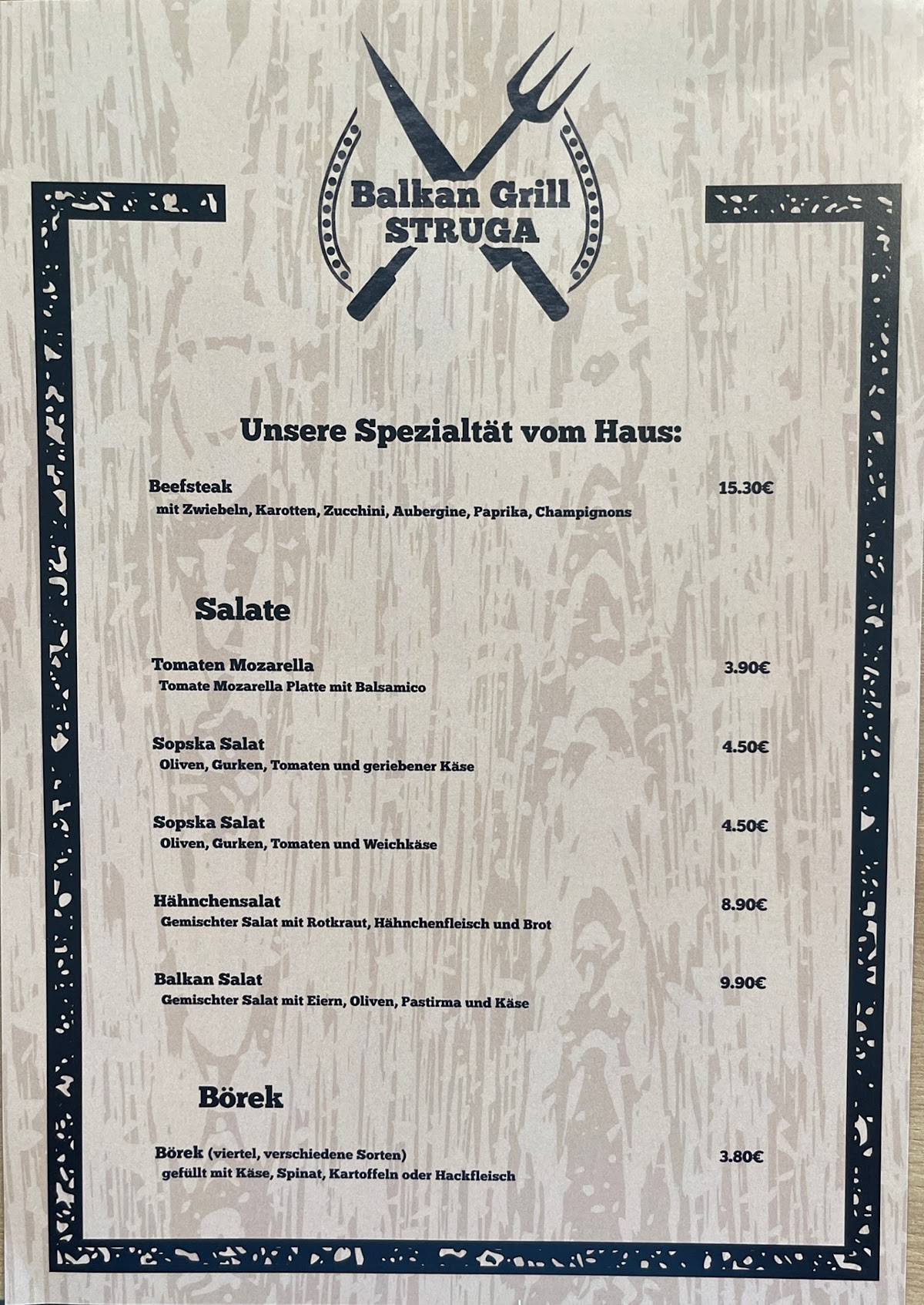 Menu at Balkan Grill - Struga restaurant, Tauberbischofsheim