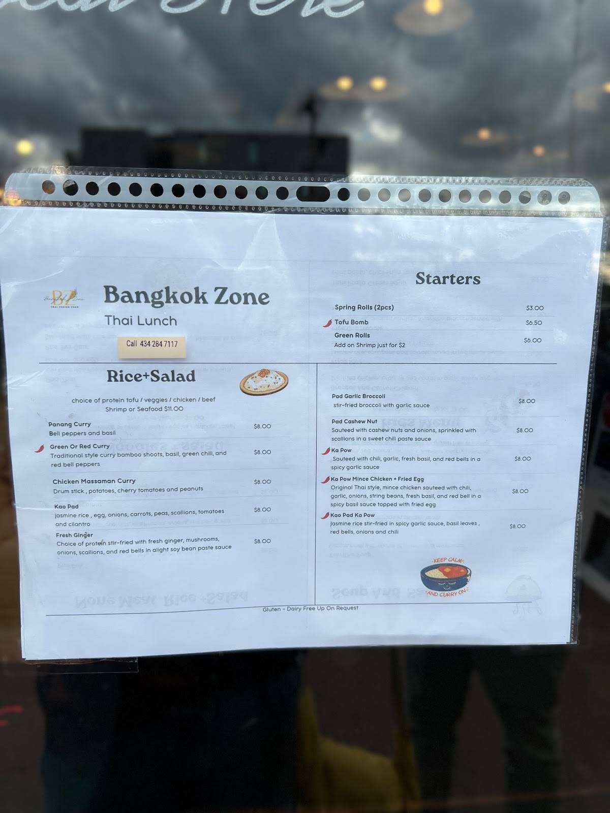 Menu at Bangkok Zone Thai - Maxican restaurant, Charlottesville