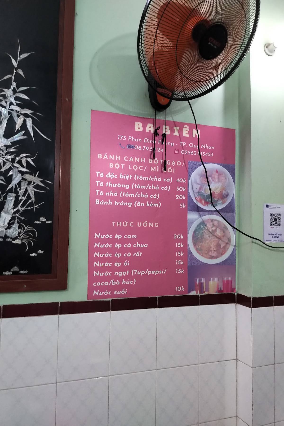 Carta del restaurante Bánh Canh Tôm Ba Biên, Quy Nhon