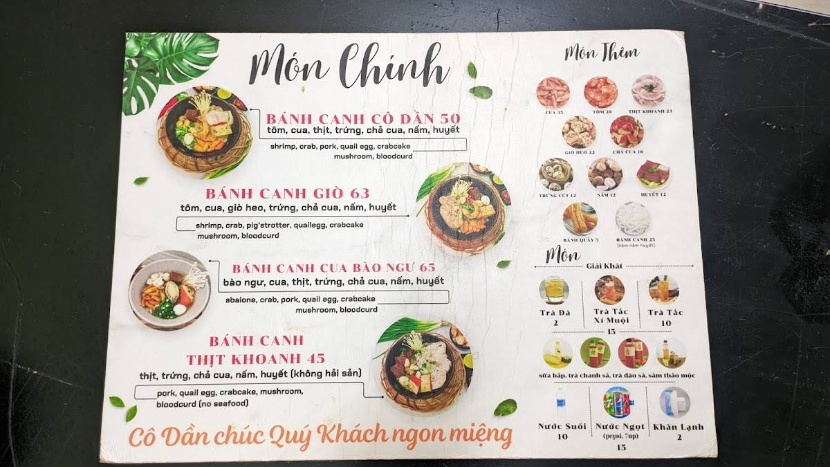 Menu at Bánh canh cua cô Dần - 179B Ngô Thị Thu Minh - Tân Bình ...