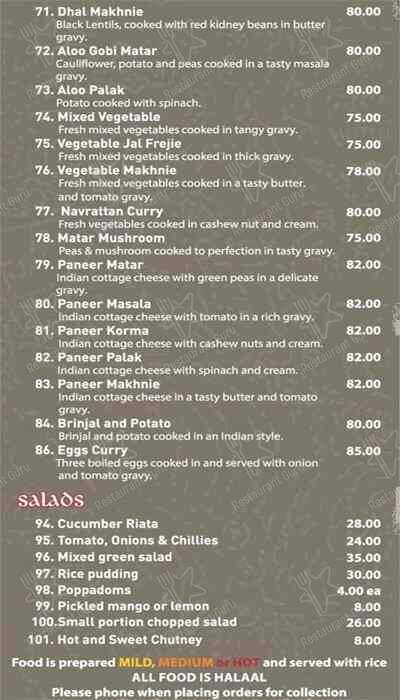 Menu at BANJAARA INDIAN RESTAURANT, Roodepoort, Florida Junction