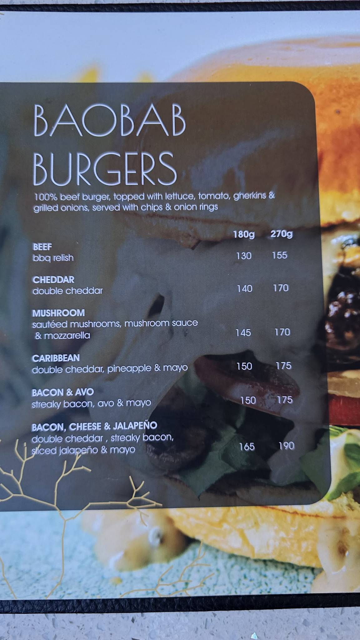 Menu at Baobab Cafe & Grill, Pretoria, Menlyn Shopping Centre