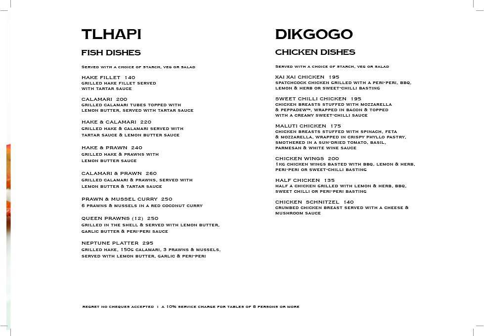 Menu at Baobab Cafe & Grill, Pretoria, Menlyn Shopping Centre