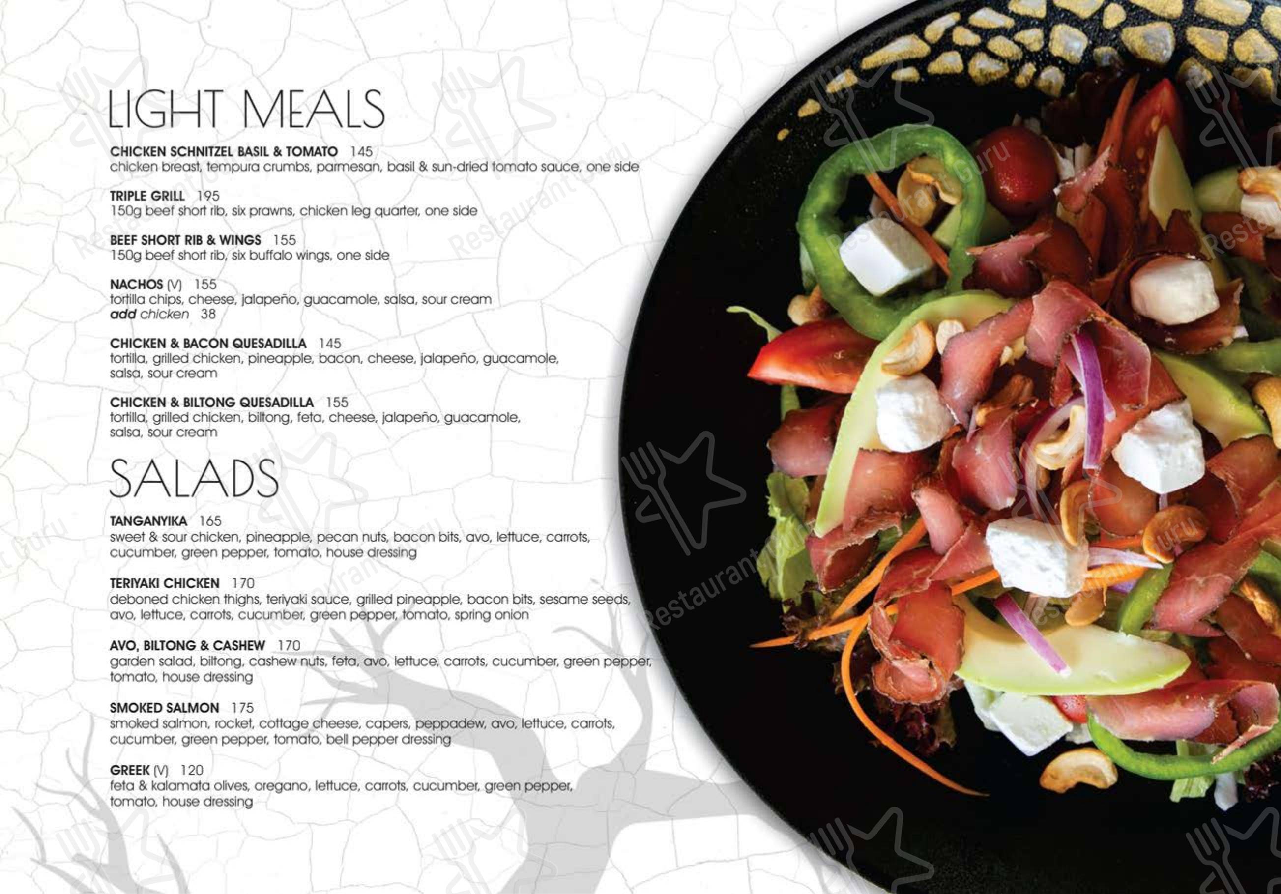 Menu at Baobab Cafe & Grill, Pretoria, Menlyn Shopping Centre