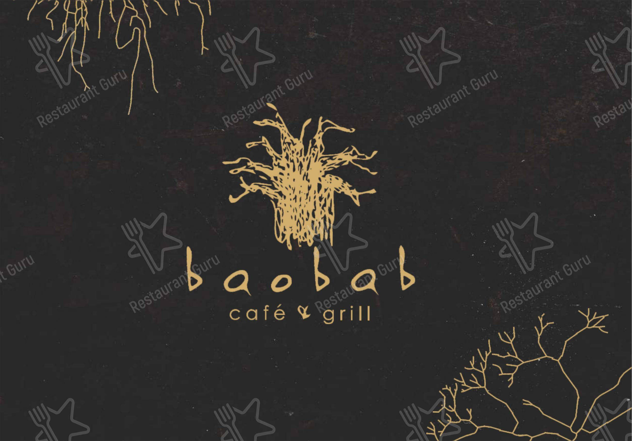 Menu at Baobab Cafe & Grill, Pretoria, Menlyn Shopping Centre