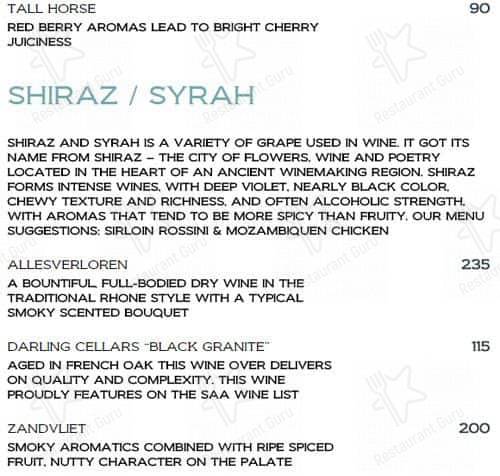 Menu at Baobab Cafe & Grill, Pretoria, Menlyn Shopping Centre