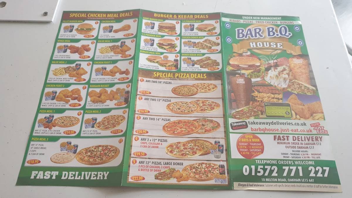 Menu at Bar.B.Q House, Oakham, 10 Melton Rd