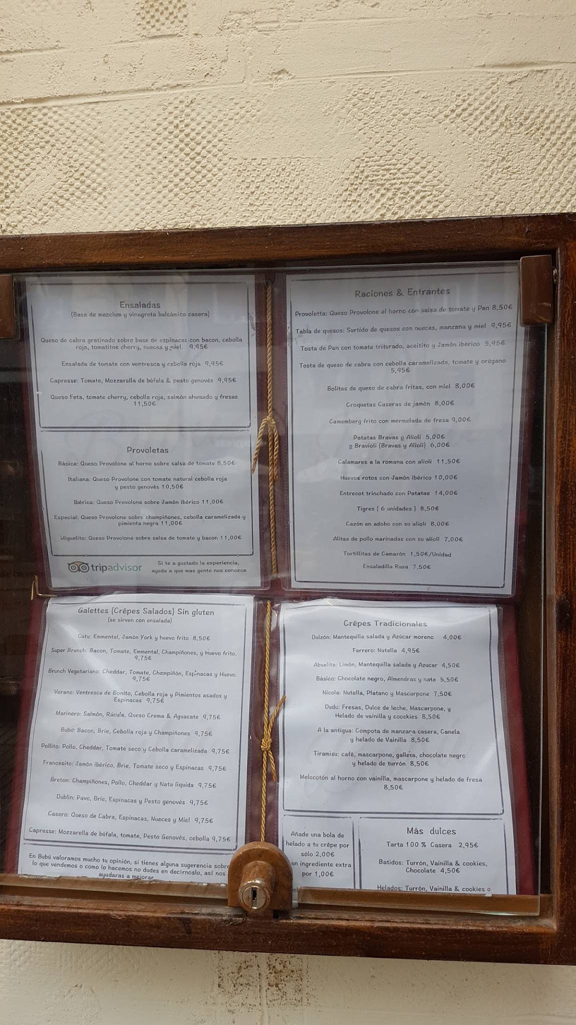 Carta de Bar Creperie Bubú, Madrid