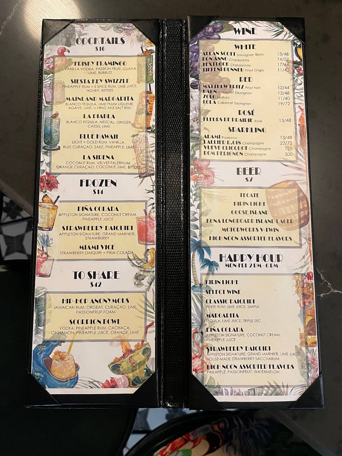 Menu at Bar Hana, Sarasota