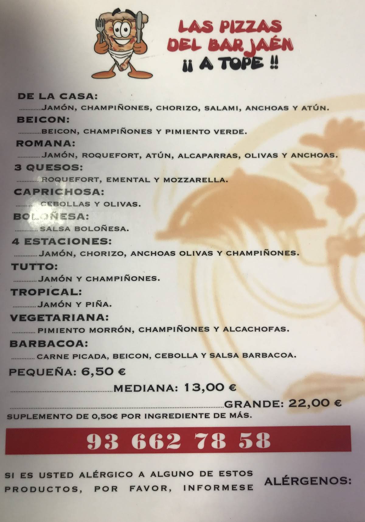 Carta de Bar Jaén, Gavà