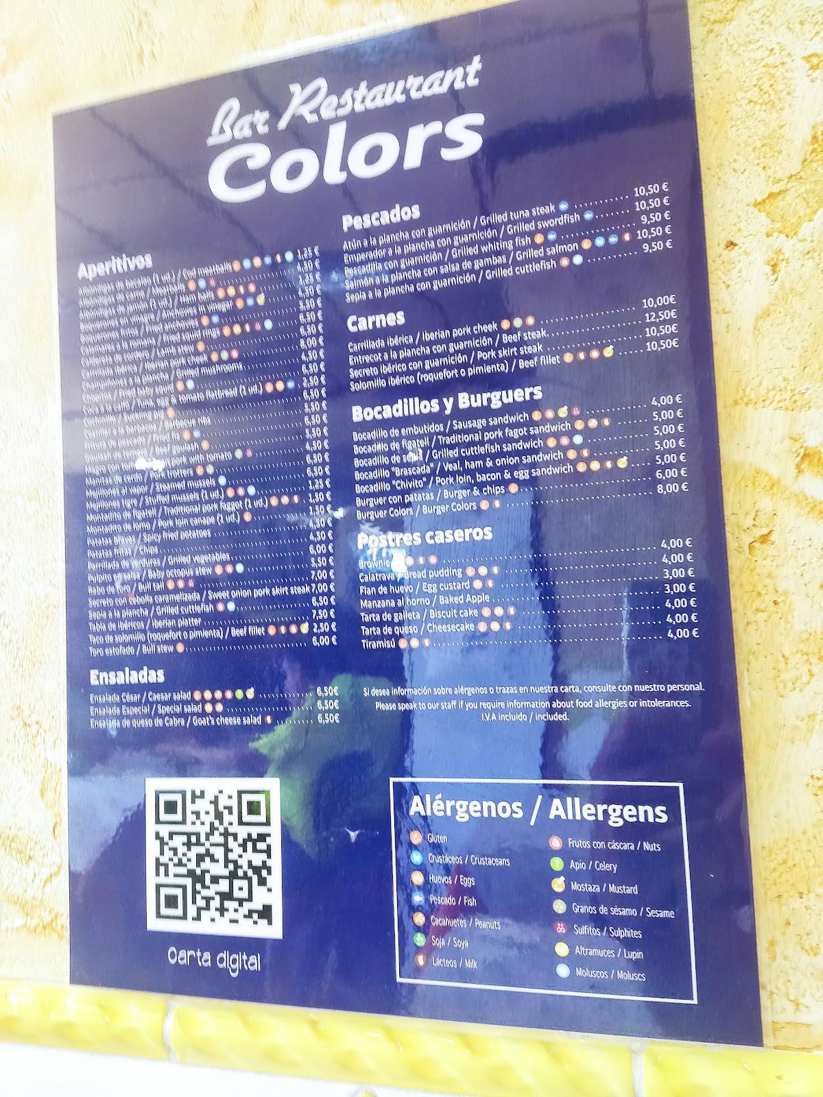 Menu at Bar Restaurant Colors, Oliva