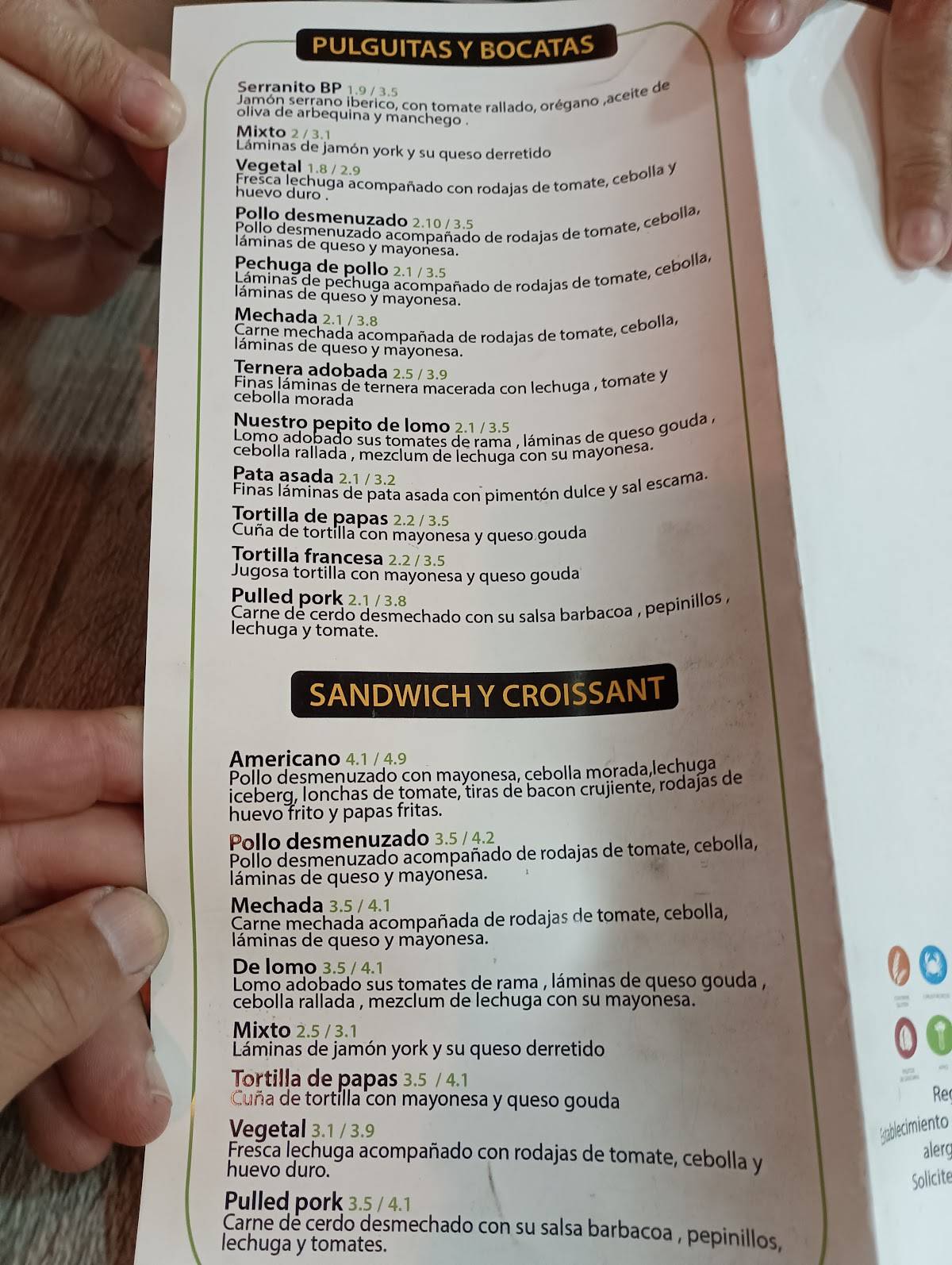 Carta de Bar - Restaurante BP de Guaza, Guaza