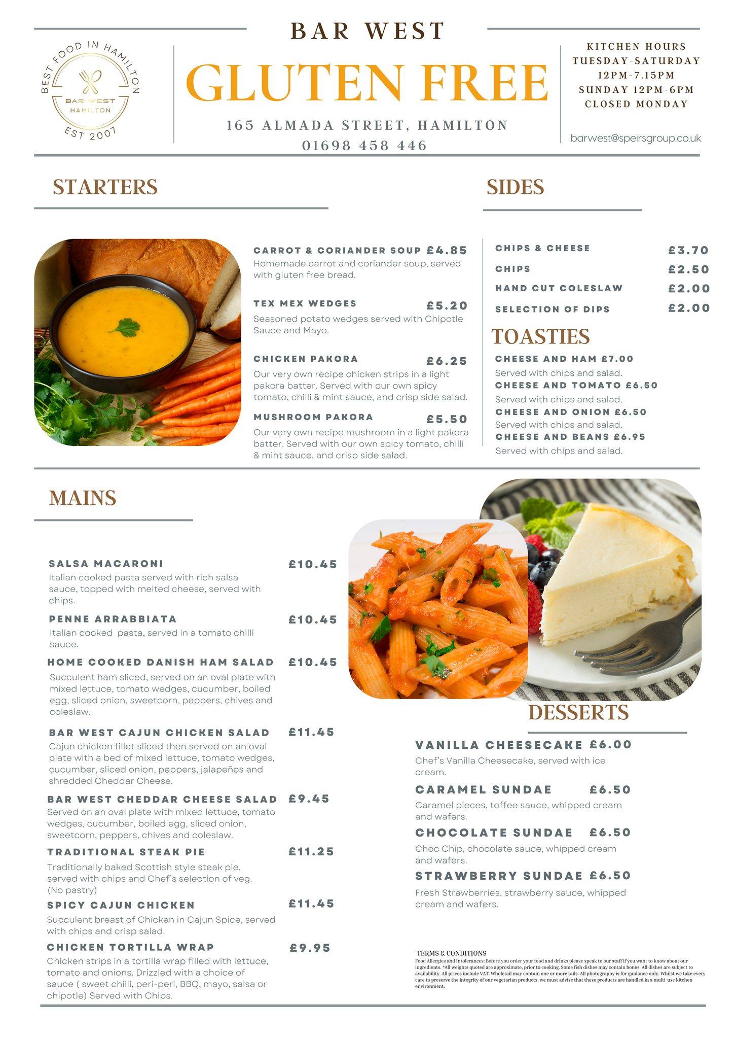 Menu at Bar West, Hamilton