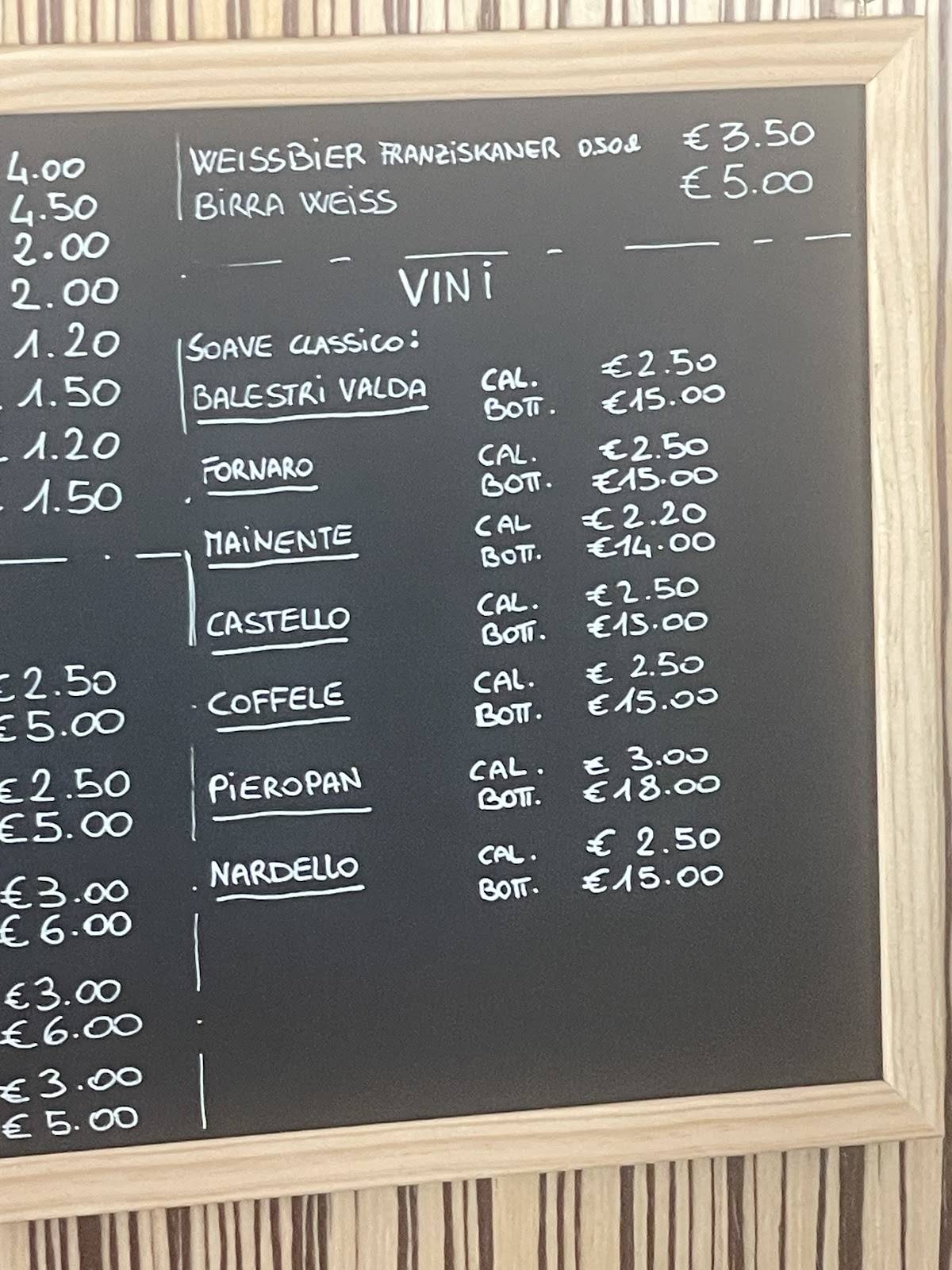 Menu da Bar al castello, Soave