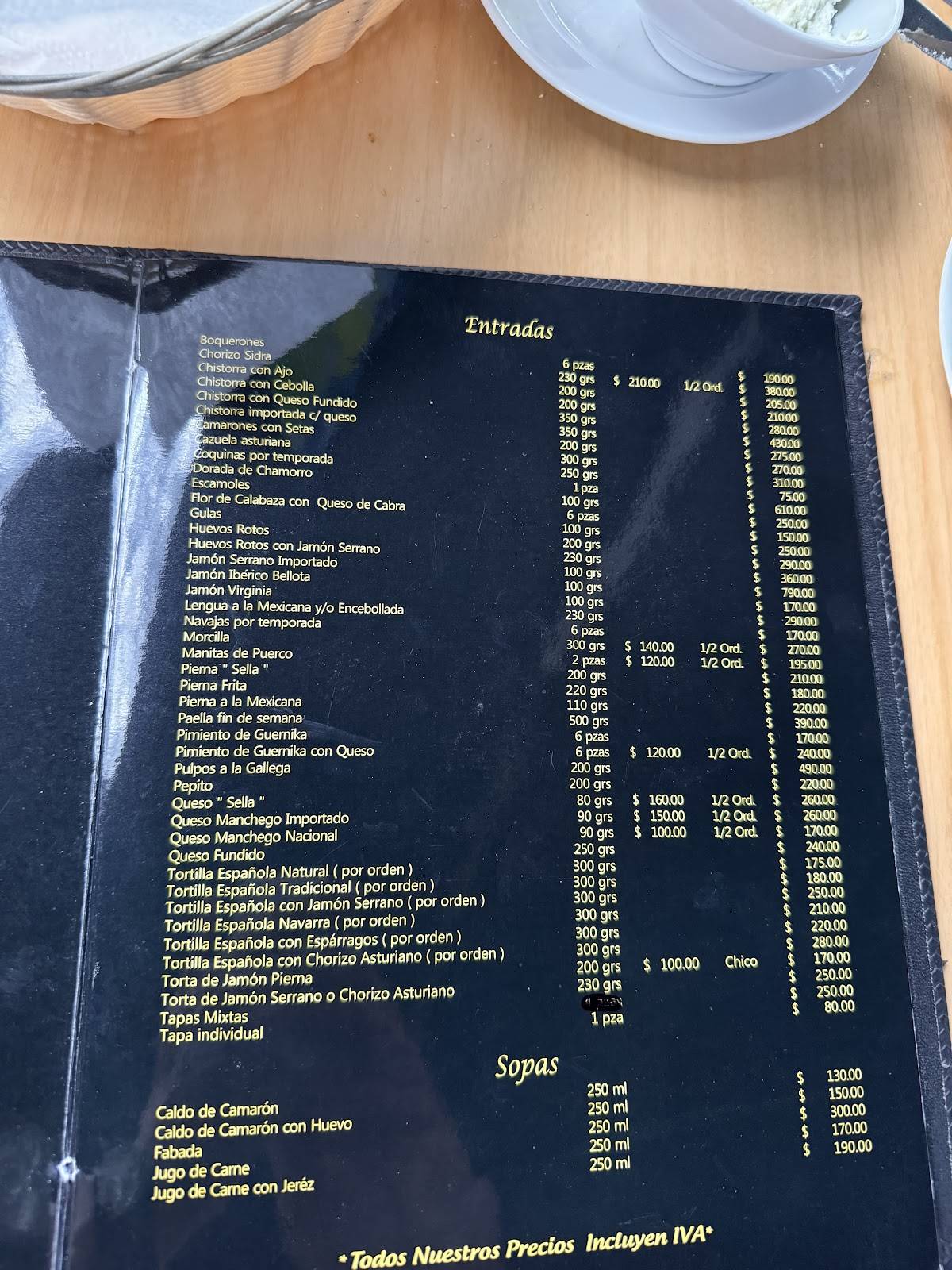 Carta de Bar el Sella Polanco, Ciudad López Mateos