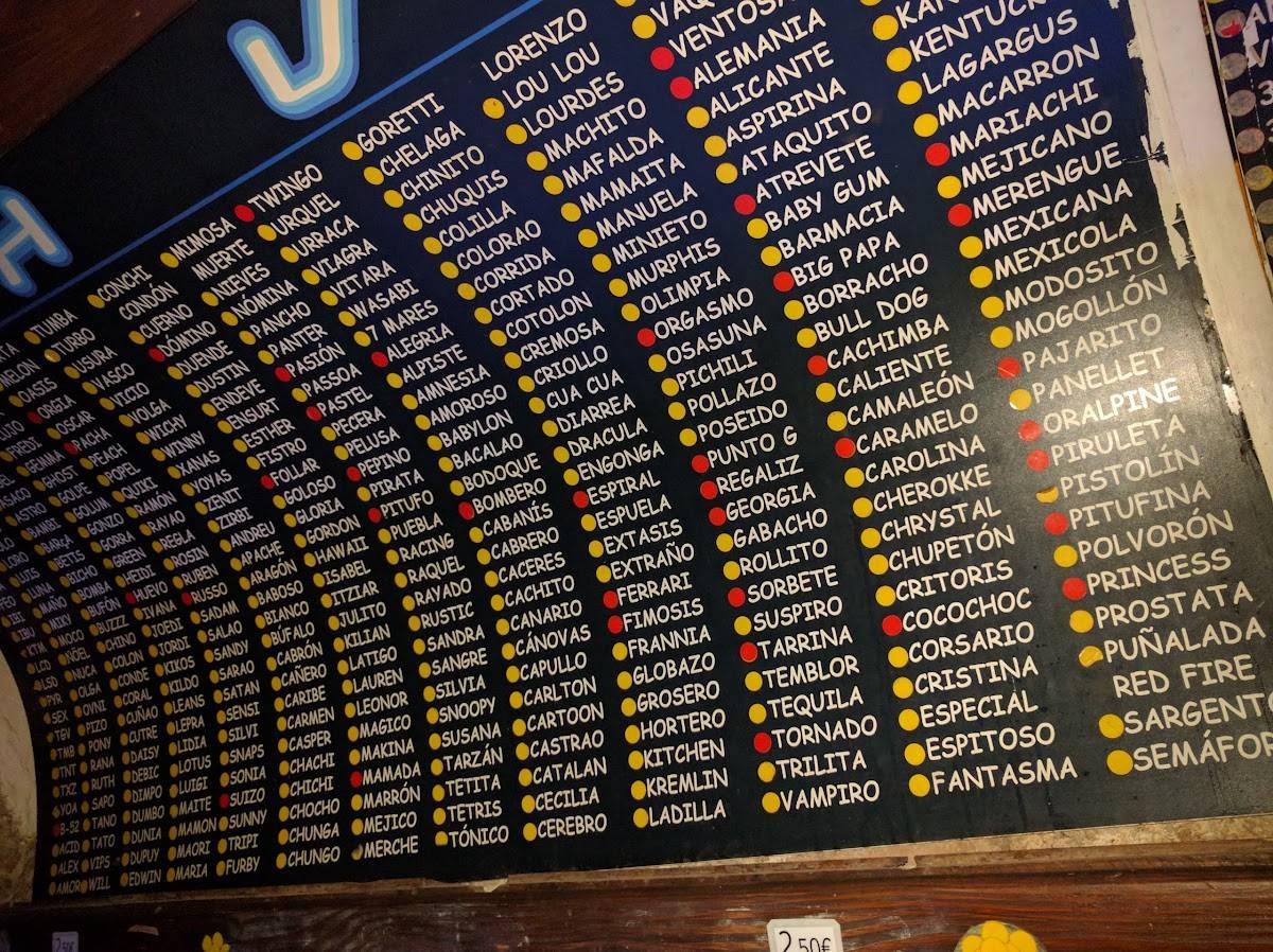 Menu at Espit Chupitos pub & bar, Barcelona, Pg. de Colom