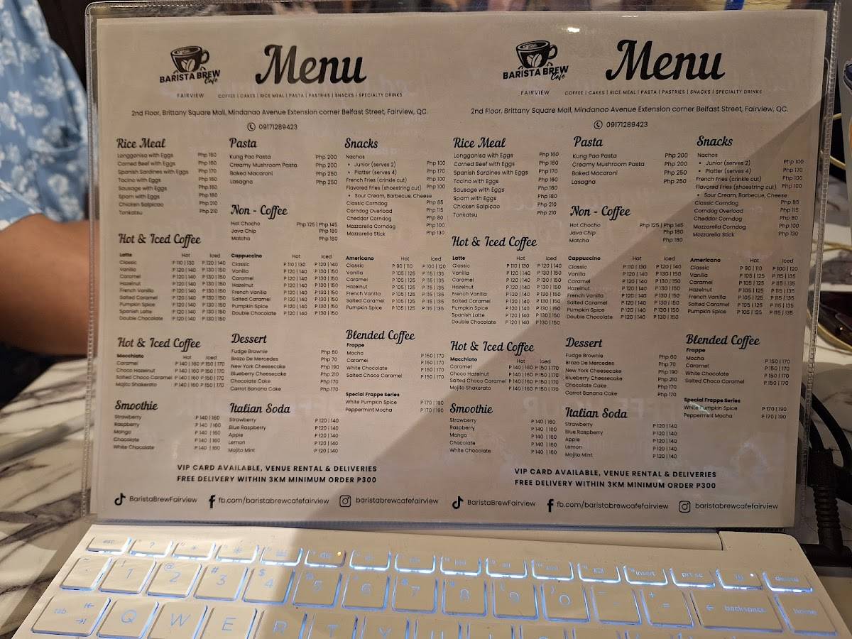 Menu at BaristaBrew Café Fairview, Quezon City