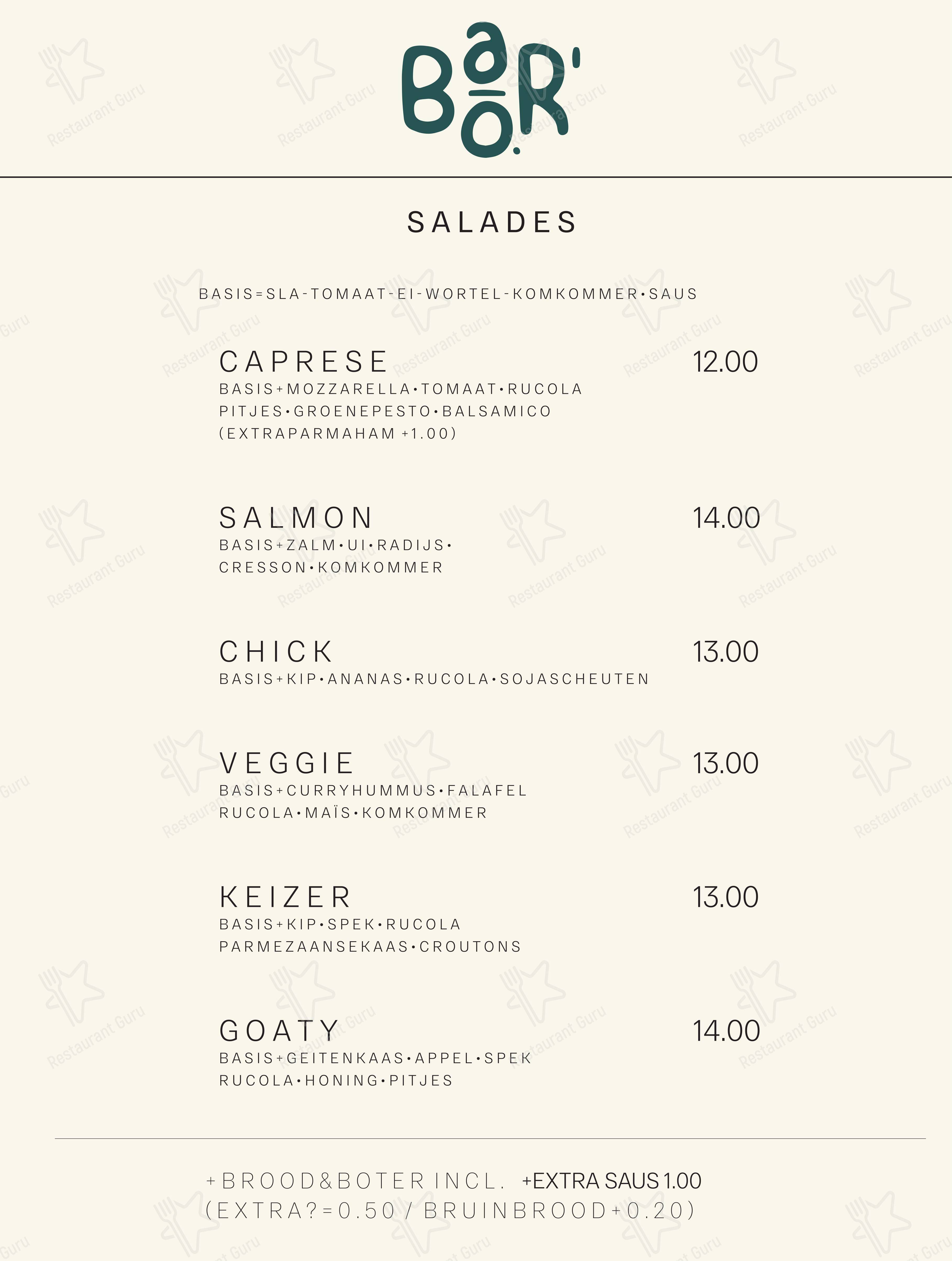 Menu at Baro, Edegem, Parklaan 116