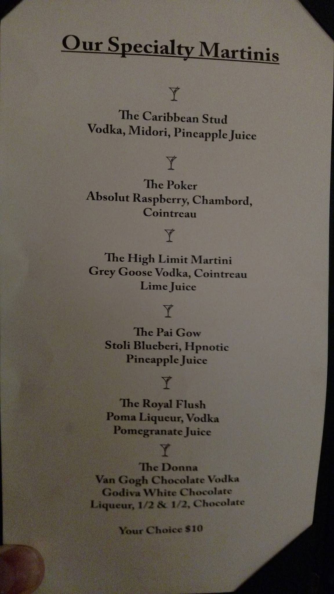 Menu at Barona Oaks Steakhouse, USA