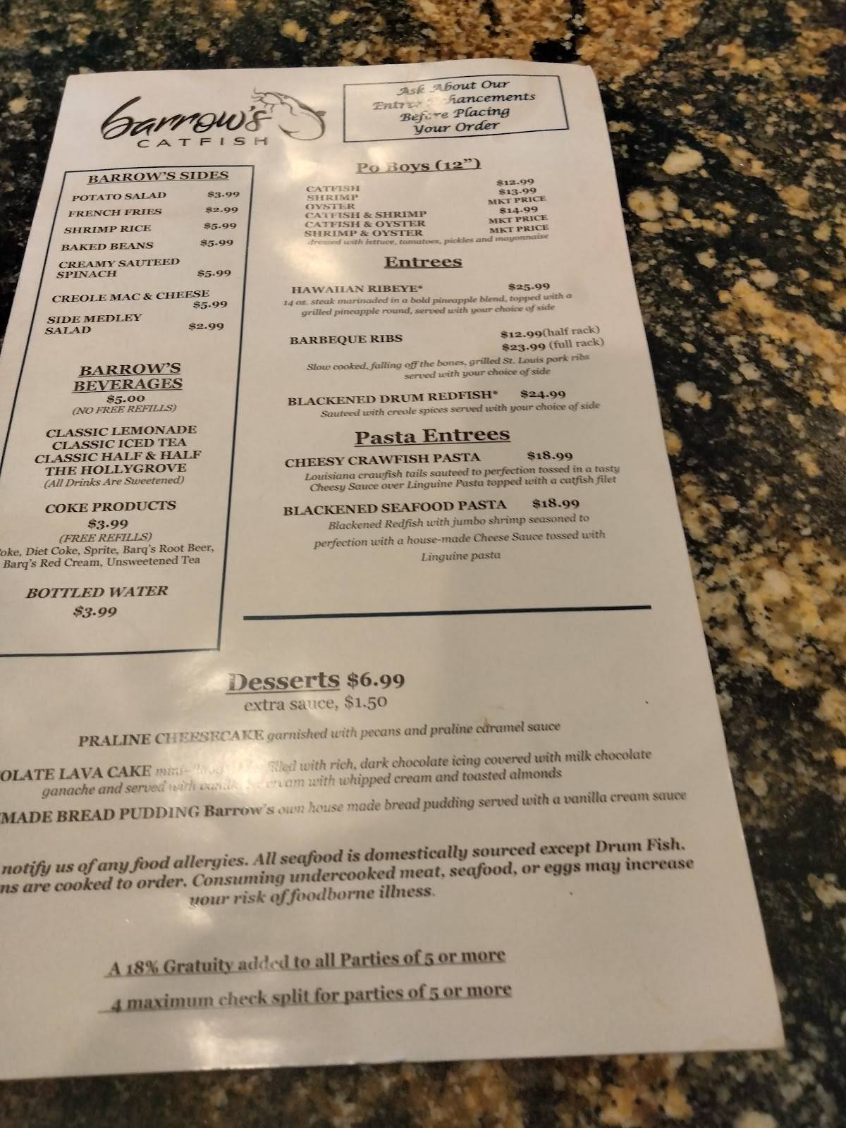 Menu at Barrow’s Catfish - Harvey, Harvey