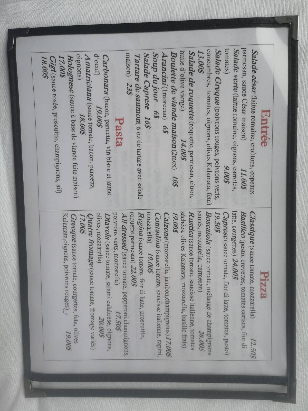 Menu at Basilico Pizza and Pasta pizzeria, Montréal