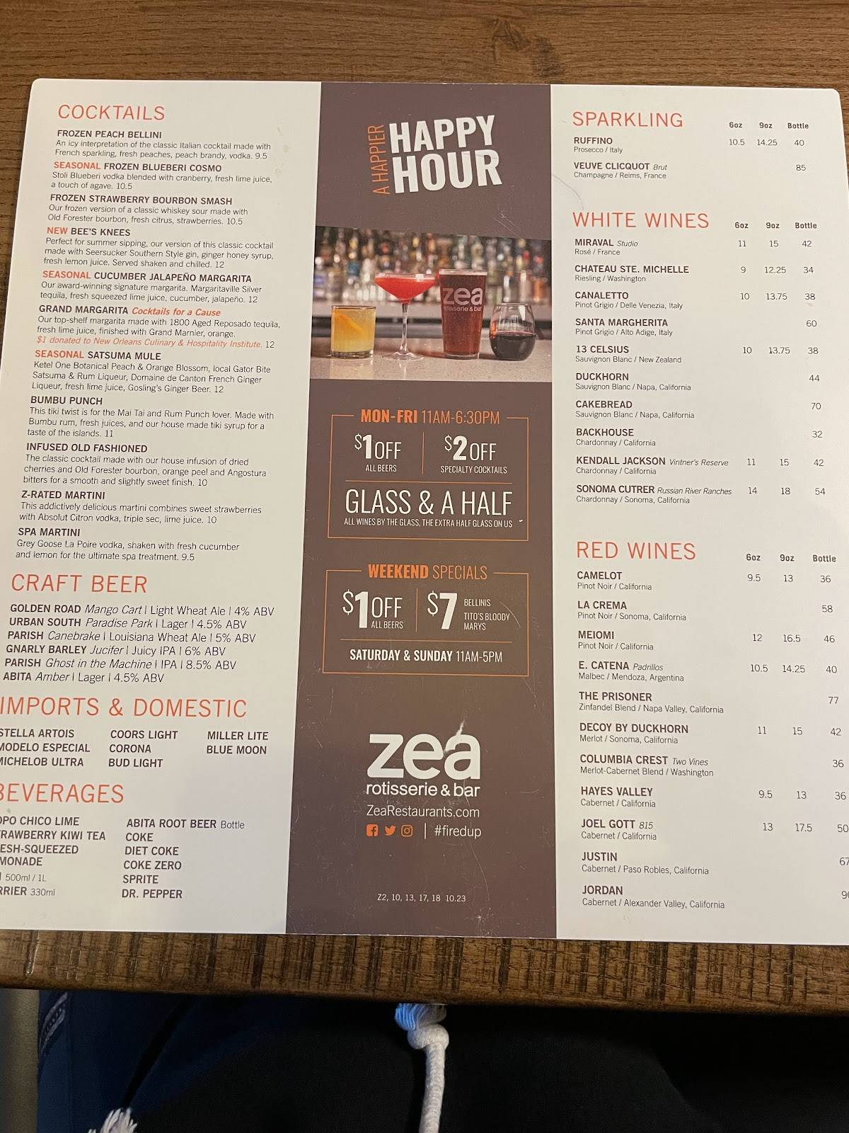 Menu at Zea Rotisserie & Bar, Baton Rouge, Corporate Blvd Suite 920