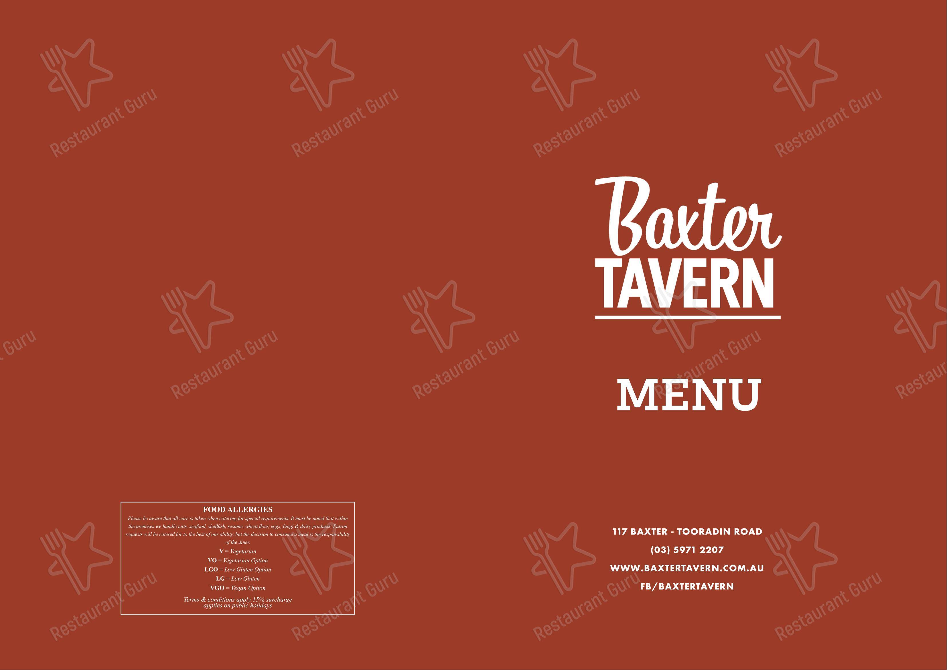 Menu at Baxter tavern pub & bar, Baxter