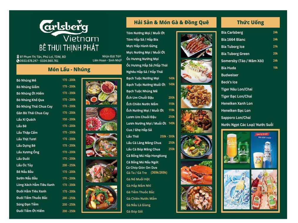 Menu at Bê Thui Thịnh Phát restaurant, Thu Dau Mot