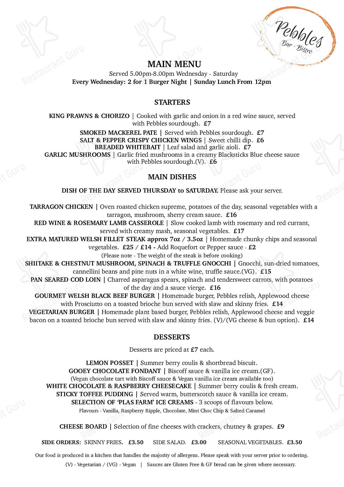 Menu at Beachcomber Bar & Grill, Benllech